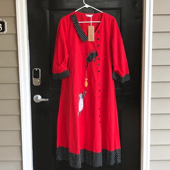 Tendency | Dresses | Its Just Cats Play Red Dress With Black And White ...